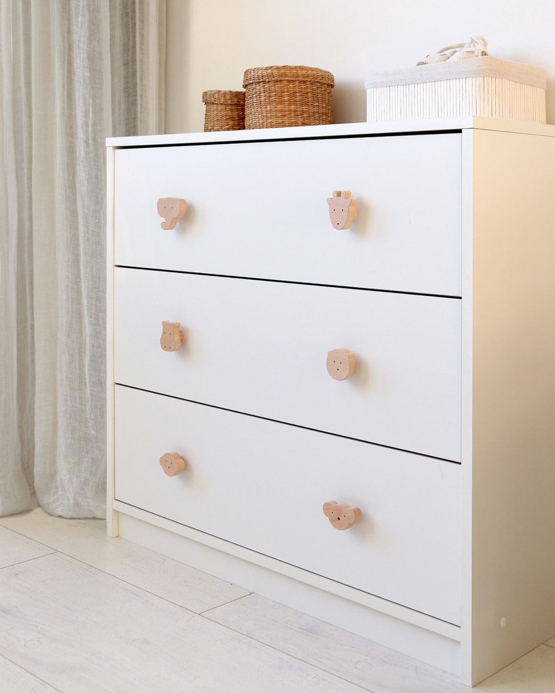 Animal Drawer Pulls Wooden Knobs for Nursery Dresser or Cabinet Safari ...