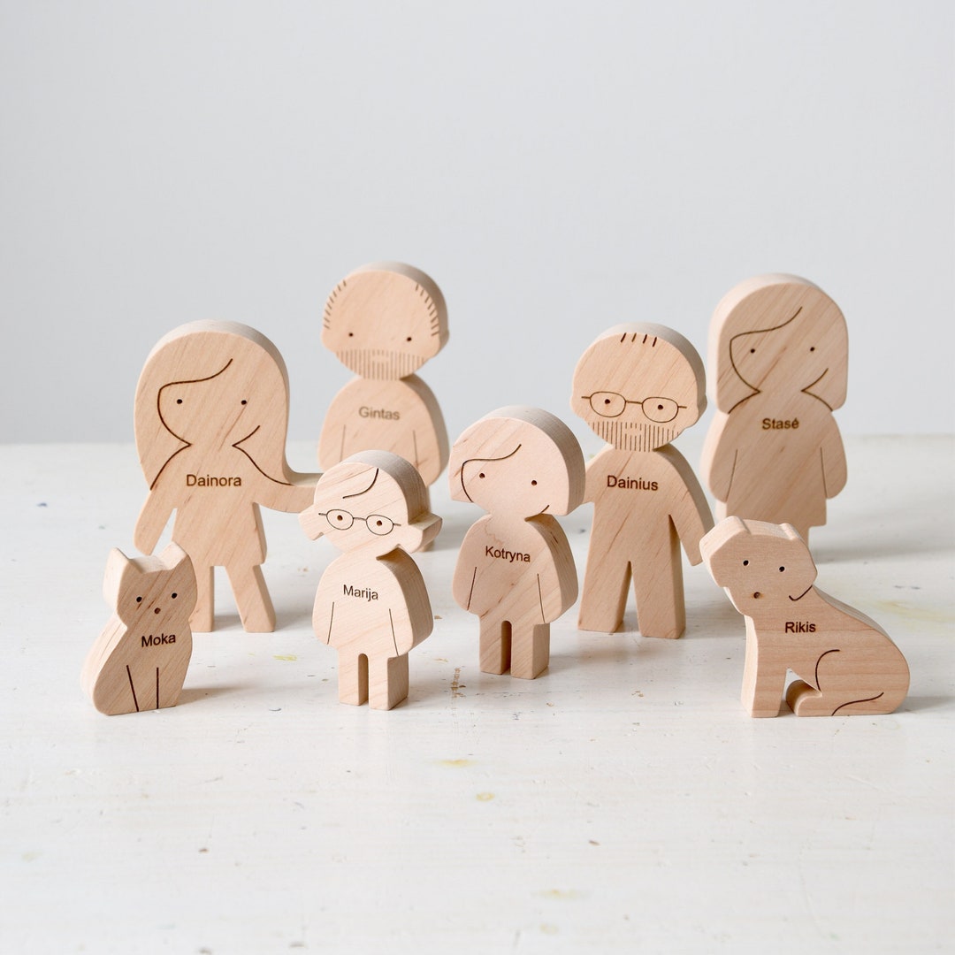 Custom Wooden Family Figures - Personalized Wood Toy, Family Portrait ...