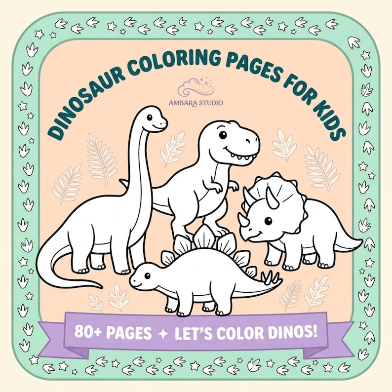 80+ Dinosaur Coloring Pages for Kids | Printable PDF Activity (instant ...