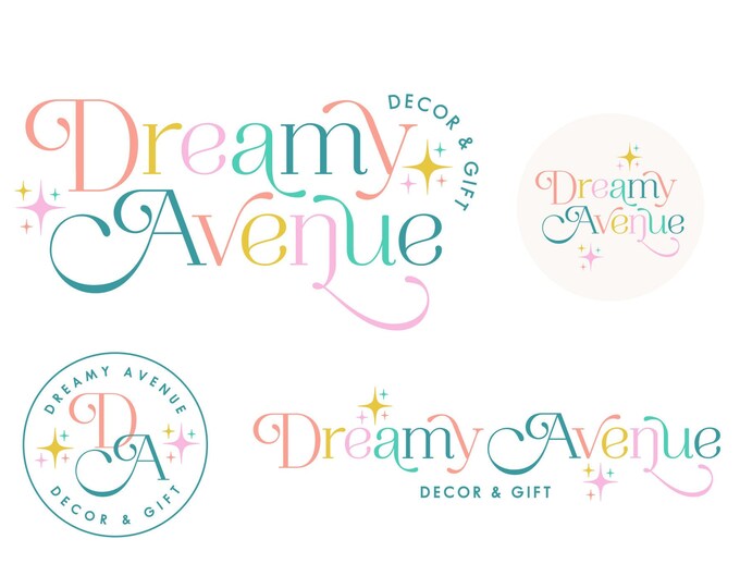 Modern Colorful Logo, 70s Retro Rainbow Logo, Premade Brand Boho Logo ...