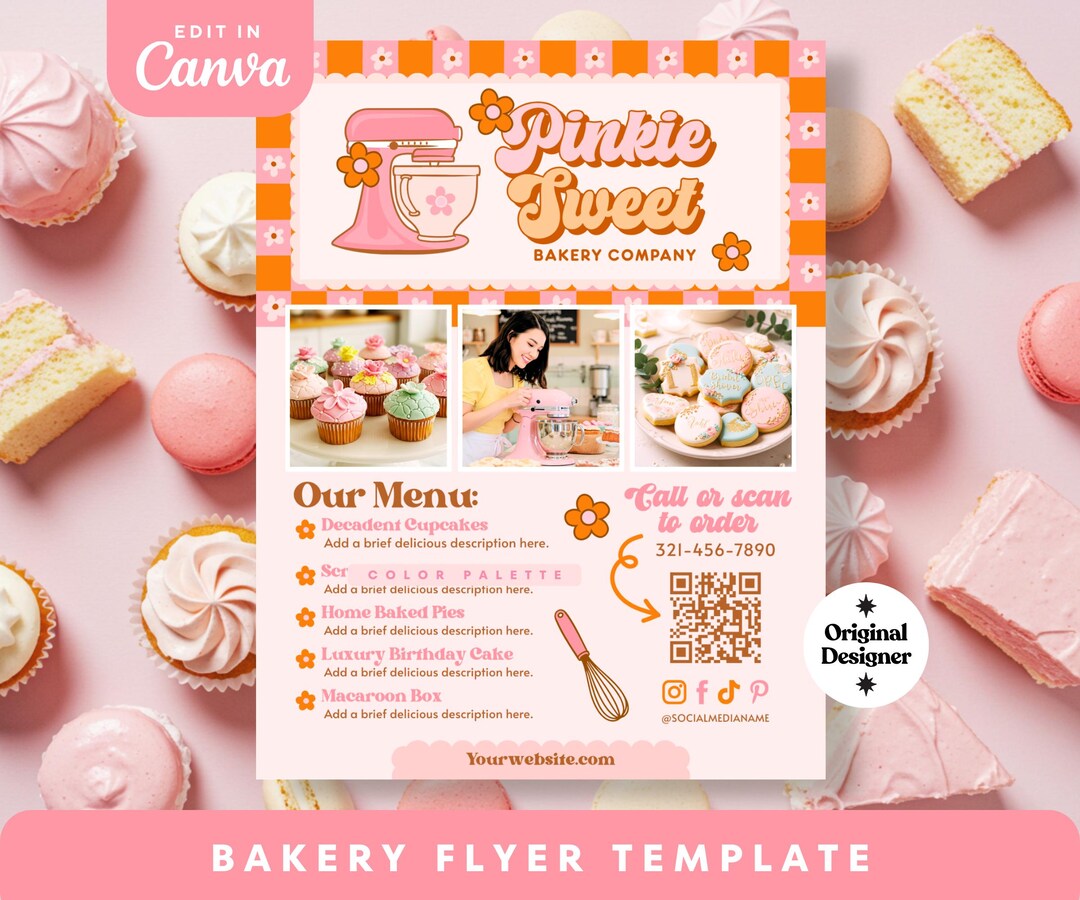 Pink Bakery Marketing Flyer Canva Template, DIY Cookie Business Flyer ...