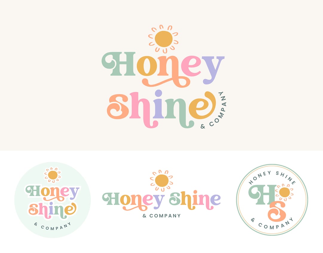 Modern Colorful Boho Sun Logo, Retro Bright Logo Watermark & Submark ...