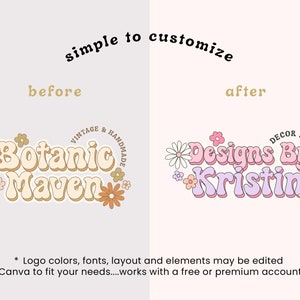 DIY Editable Retro Flowers Logo Design Instant Download, Fun Groovy ...