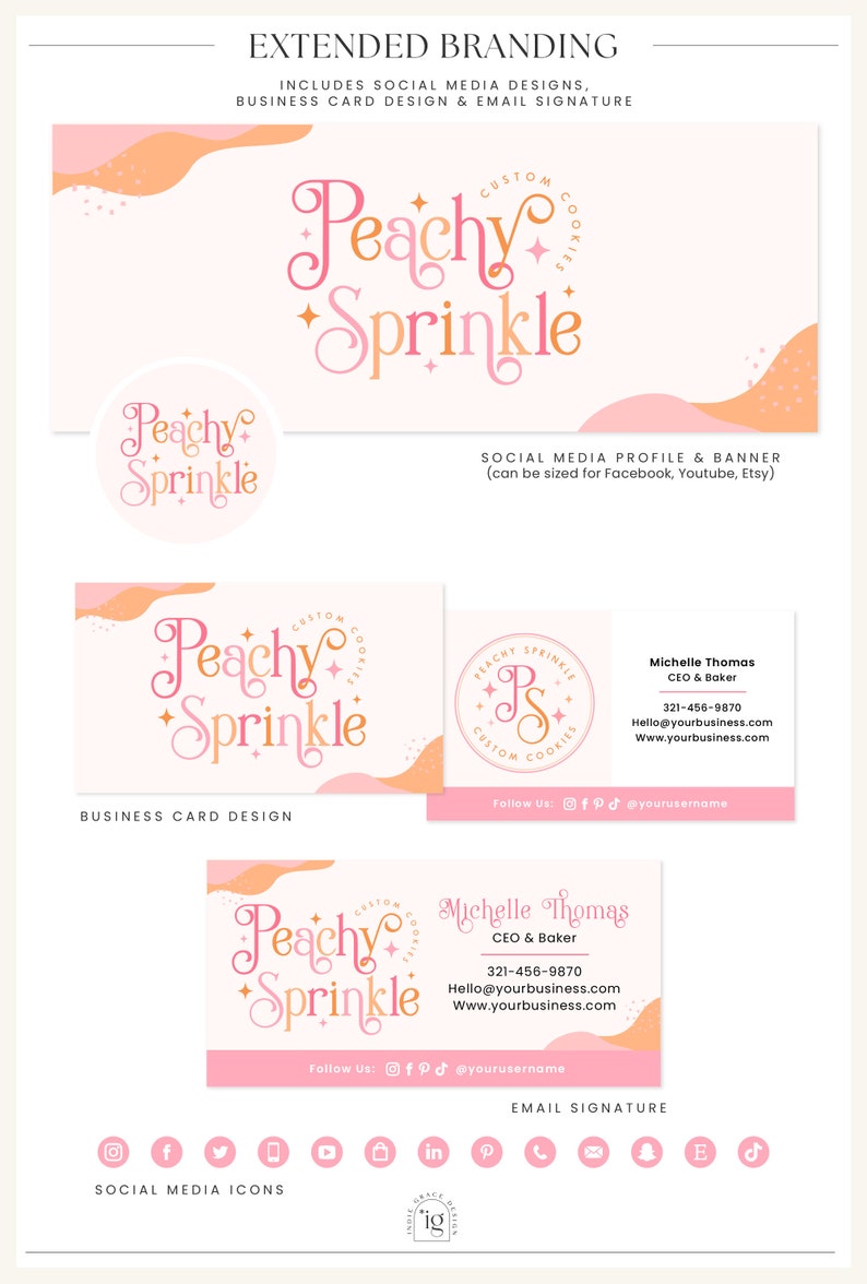 Peach & Pink Premade Logo Design Modern Colorful Logo Bright - Etsy