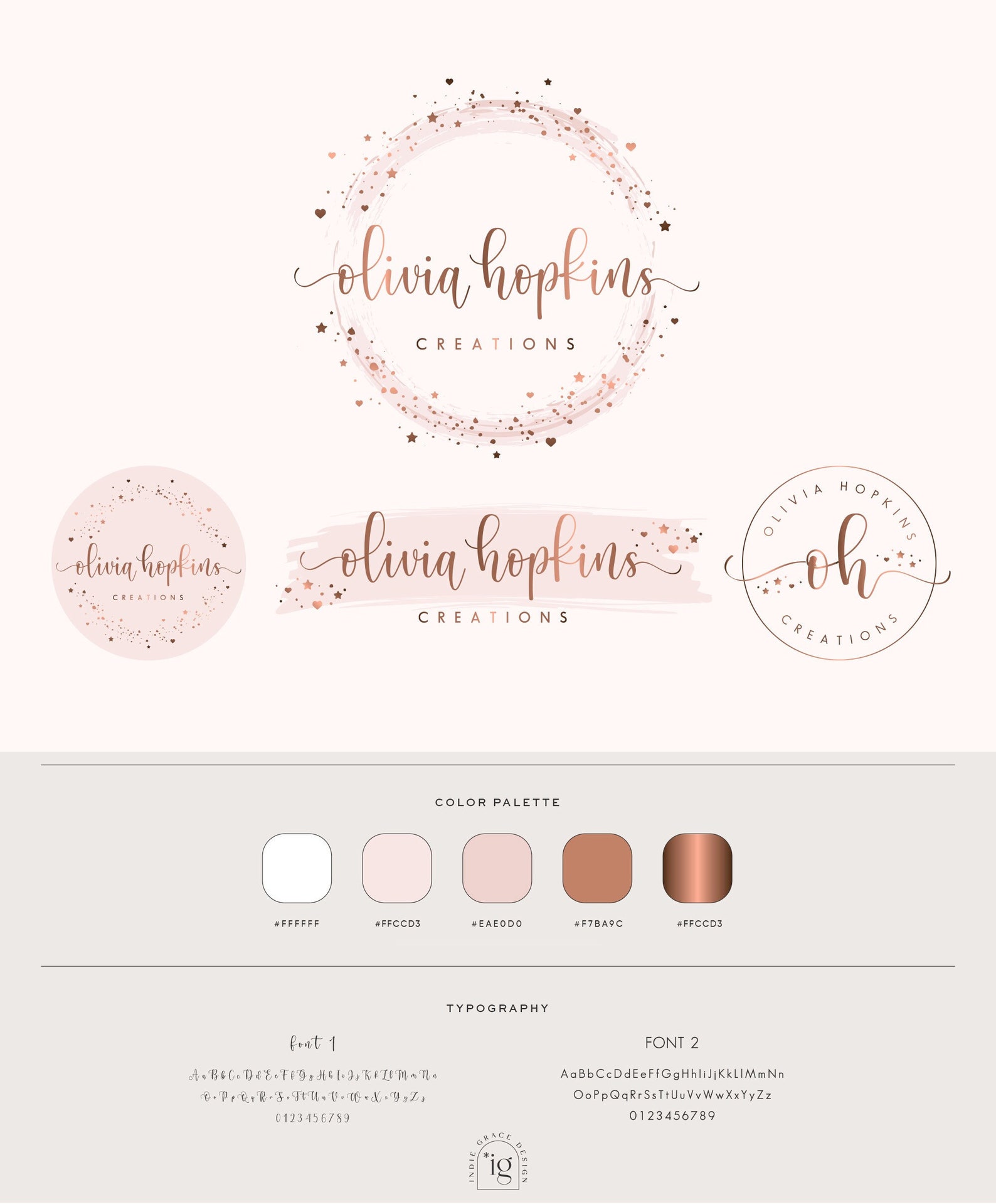 Pretty Rose Gold Pink Confetti Logo Design, Premade Modern Watercolor ...