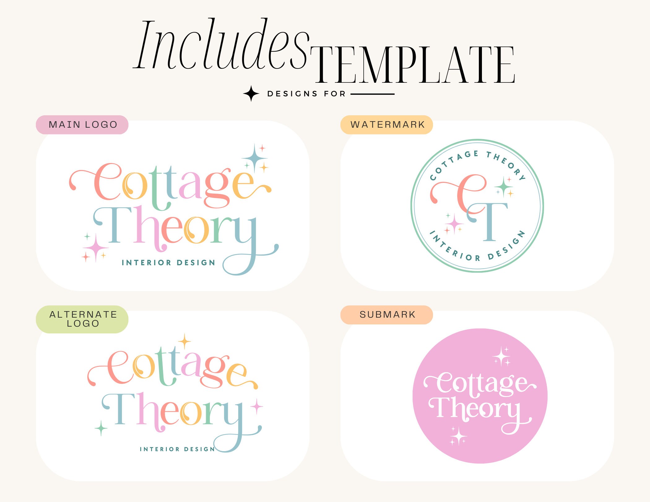 Modern Colorful Editable Logo, 70s Retro Rainbow Logo Canva Template ...