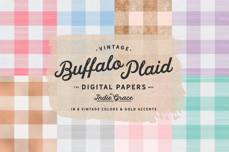 Pretty Pastel & Rose Gold Gingham Buffalo Plaid Digital Papers | Summer ...