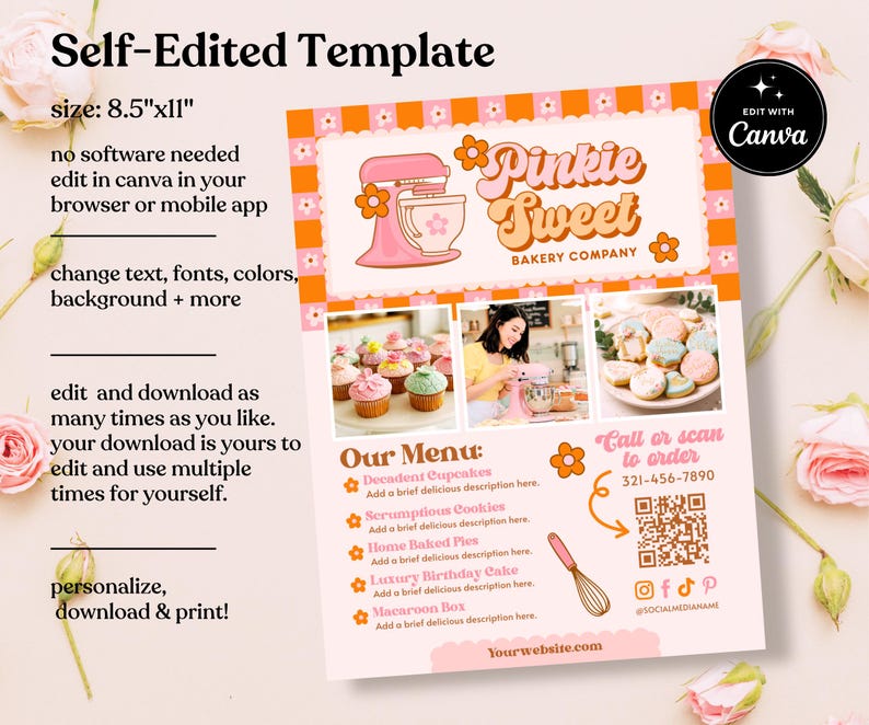 Pink Bakery Marketing Flyer Canva Template, DIY Cookie Business Flyer ...