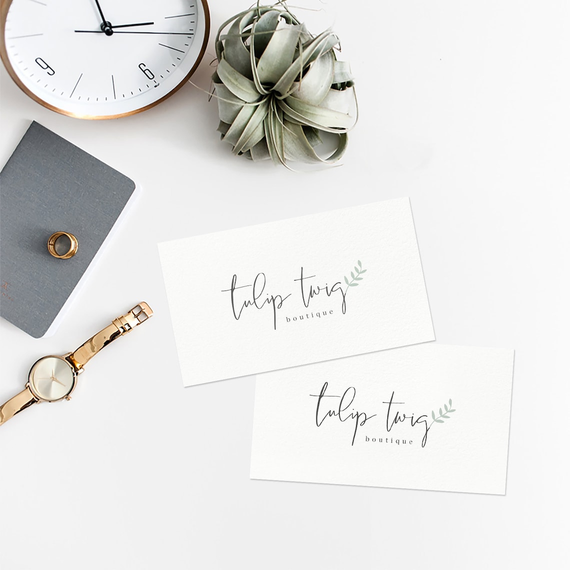 Premade Twig Logo Modern Calligraphy Logo Design Laurel Leaf - Etsy