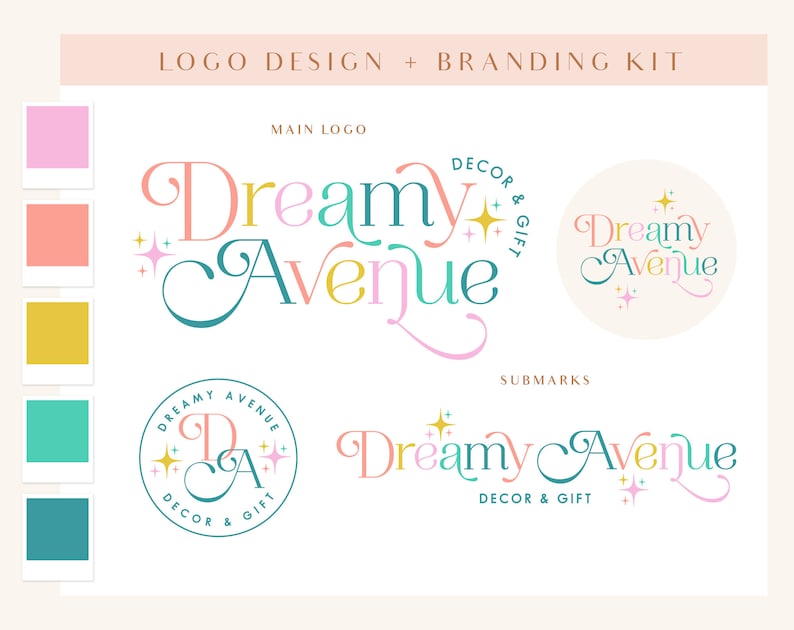 Modern Colorful Logo 70s Retro Rainbow Logo Premade Brand - Etsy