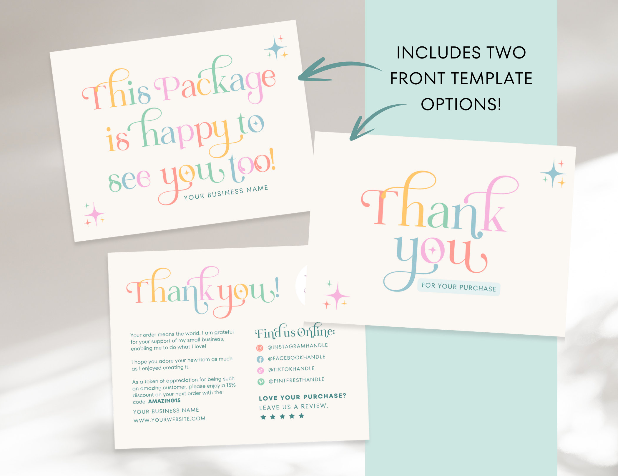 Colorful Business Thank You Card Canva Template, Printable Retro Thanks ...