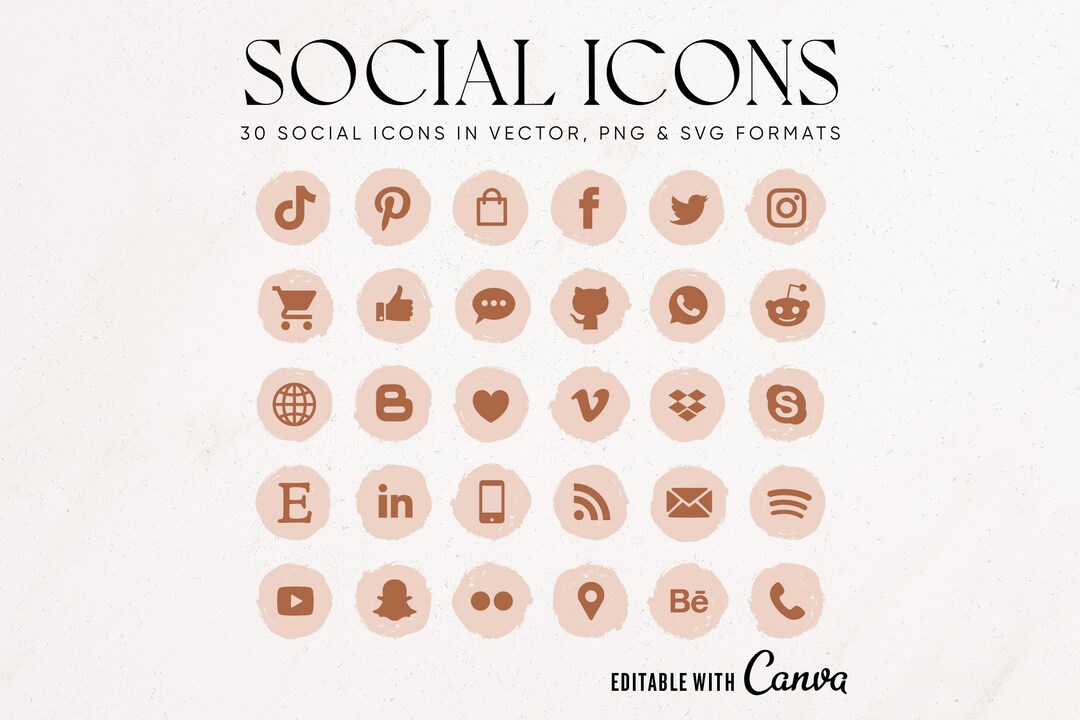 Modern Terracotta Social Icons, Blush Painted Social Media Icons ...