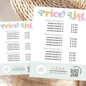 Colorful Price List Canva Template, Editable Pricing Sheet Salon ...