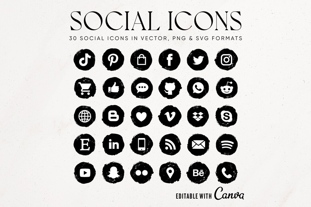 Modern Black & White Social Icons, Painted Social Media Icons ...