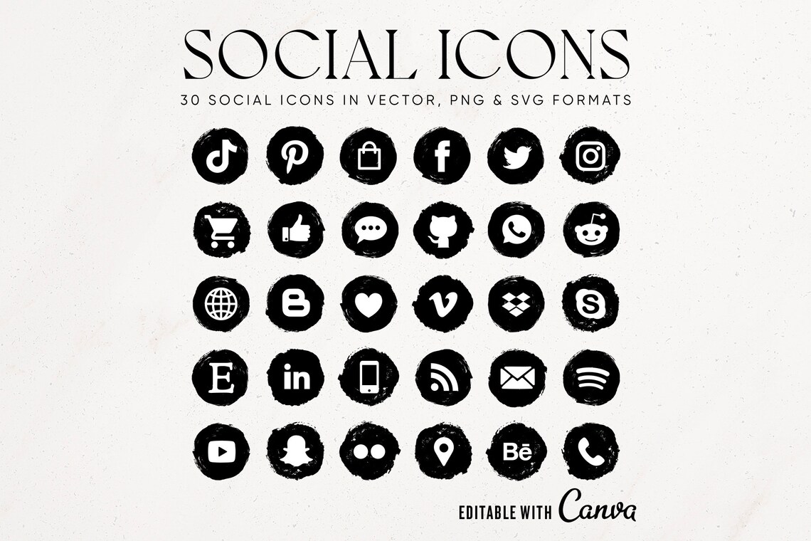 Modern Black & White Social Icons Painted Social Media Icons - Etsy Modern Black & White Social Icons Painted Social Media Icons - Etsy