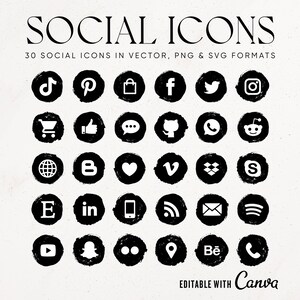 Modern Black & White Social Icons, Painted Social Media Icons ...