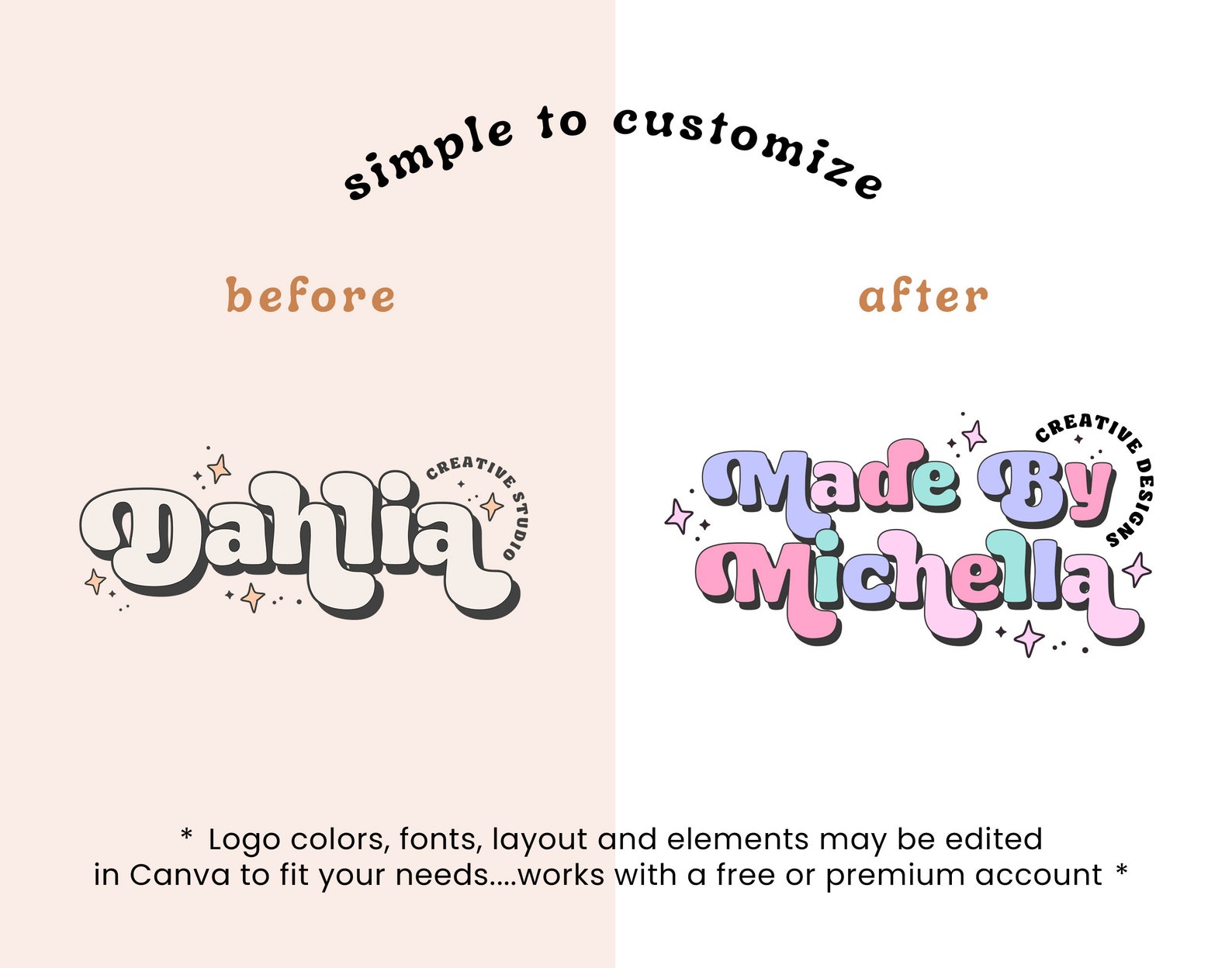 Funky Retro Font Logo Instant Download, Hippie Brand Design, 60s 70s ...