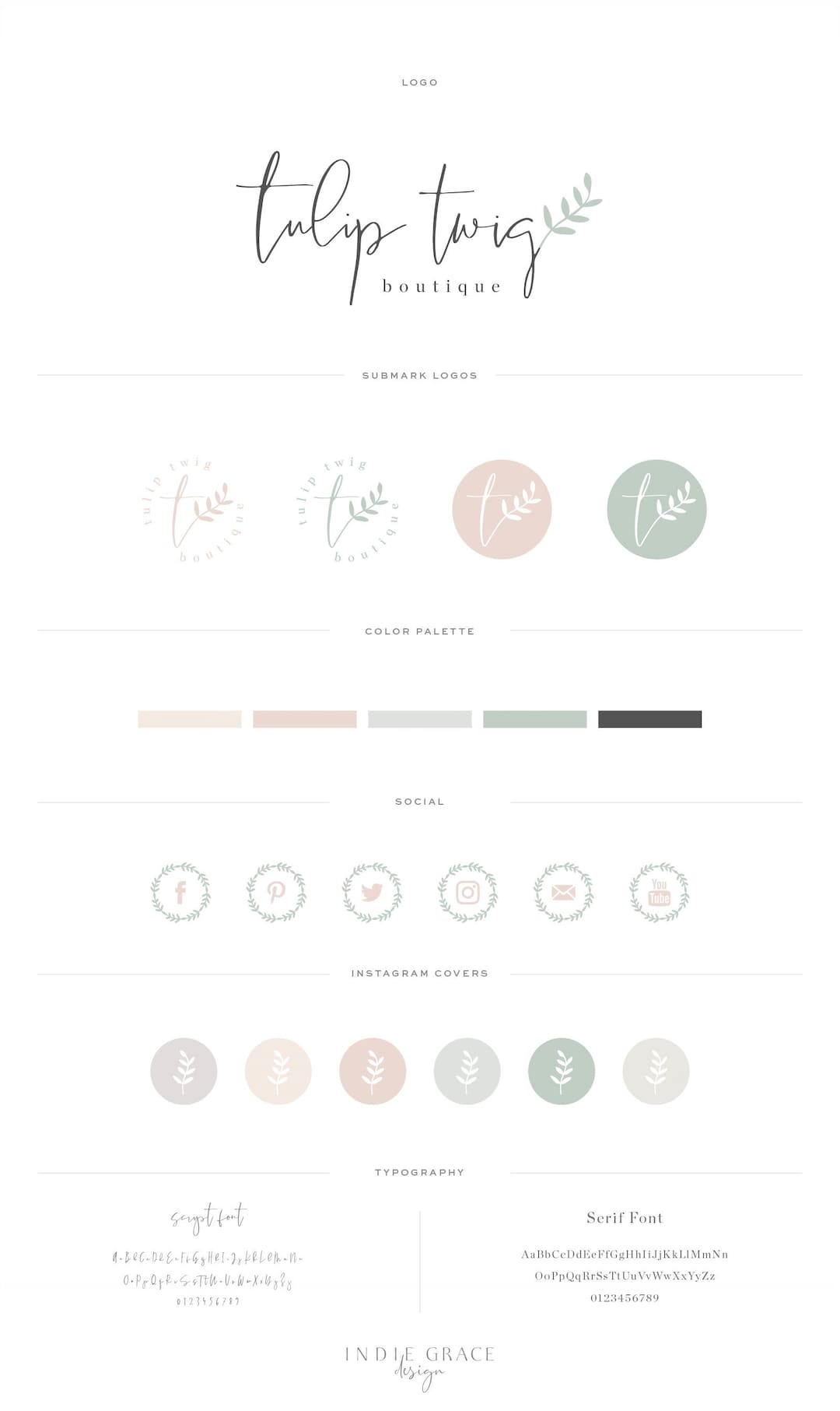 Premade Twig Logo, Modern Calligraphy Logo Design, Laurel Leaf Branding ...