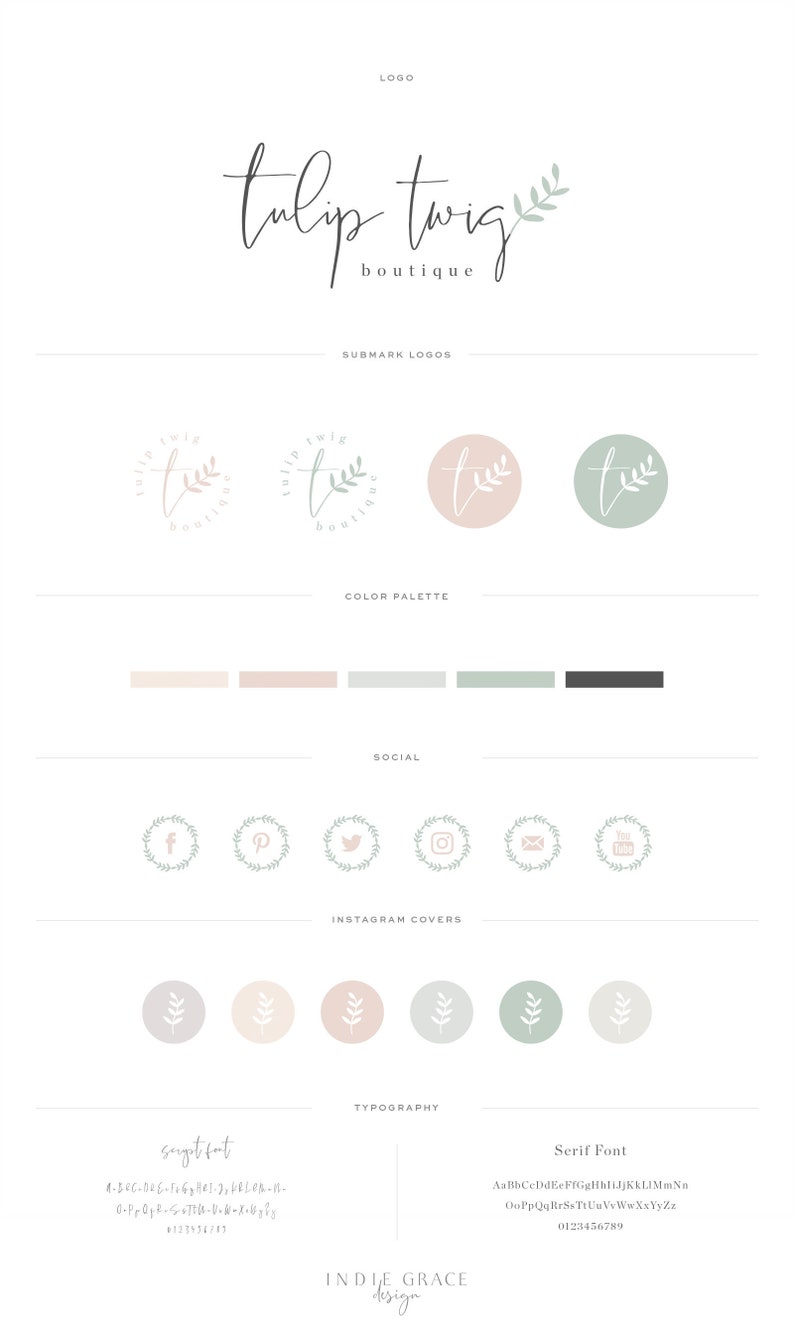 Premade Twig Logo Modern Calligraphy Logo Design Laurel Leaf - Etsy