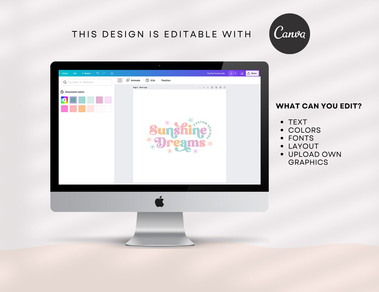Colorful Boho Flower Logo, Retro Bright Logo Watermark & Submark Kit ...