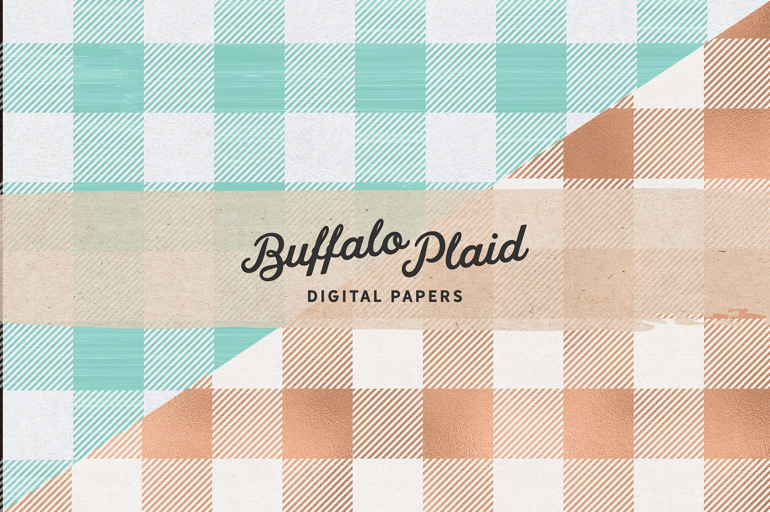 Pretty Pastel & Rose Gold Gingham Buffalo Plaid Digital Papers | Summer ...