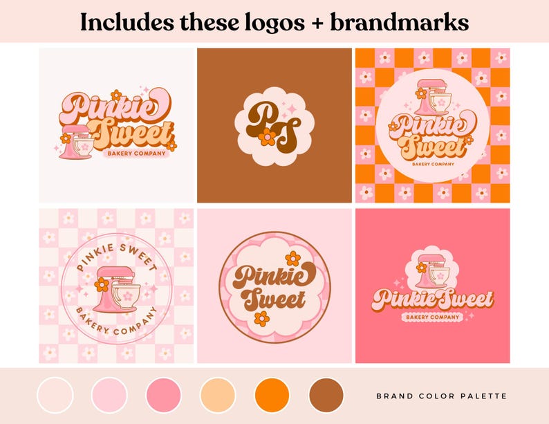 Retro Bakery Logo Canva Template, Trendy Fun Pink Mixer Baking Logo ...