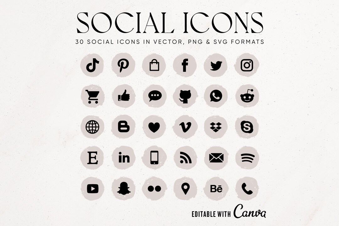 Modern Greige & Black Social Icons, Tan Painted Social Media Icons ...