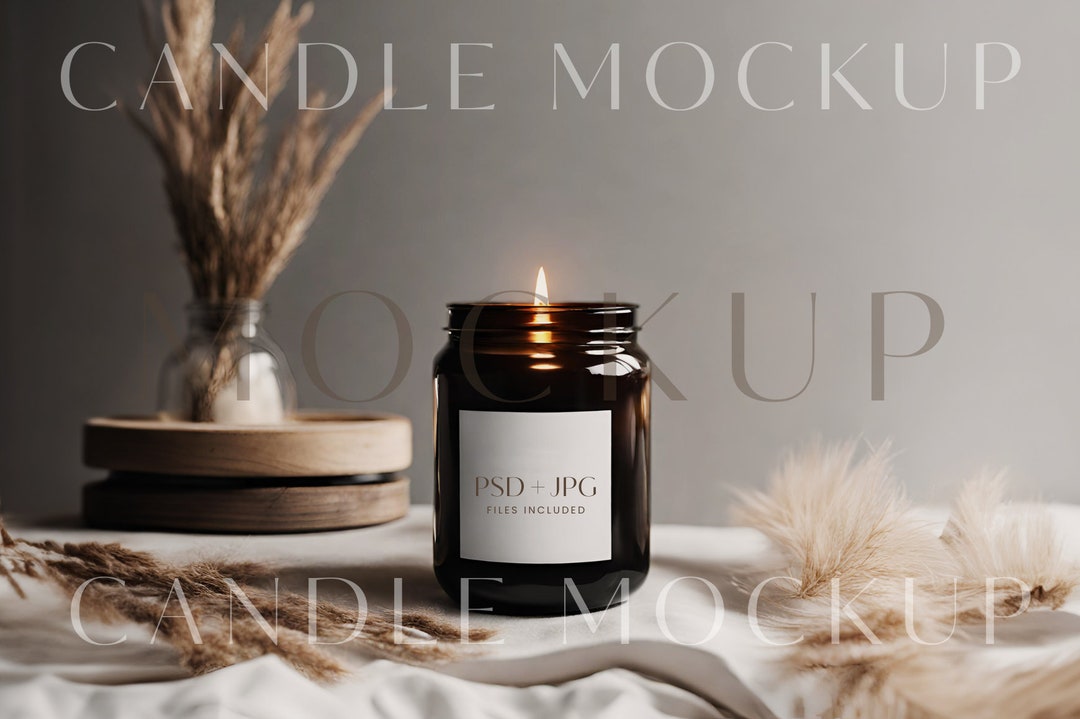 Glass Jar Candle Label Mockup Template, Amber Glass Candle Mock Up ...
