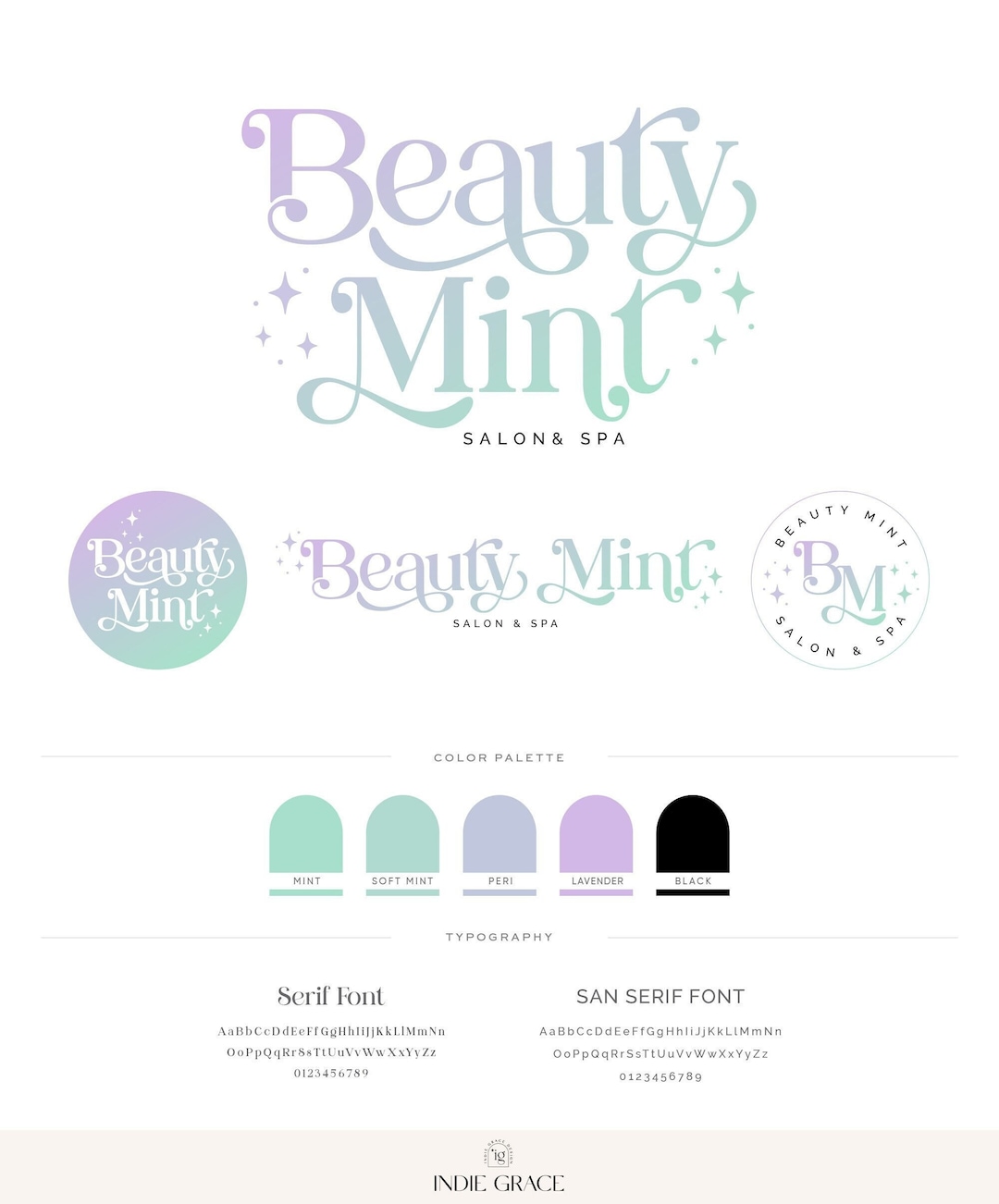 Purple Mint Retro Font Logo, Premade Colorful Boutique Logo, 70s Beauty ...