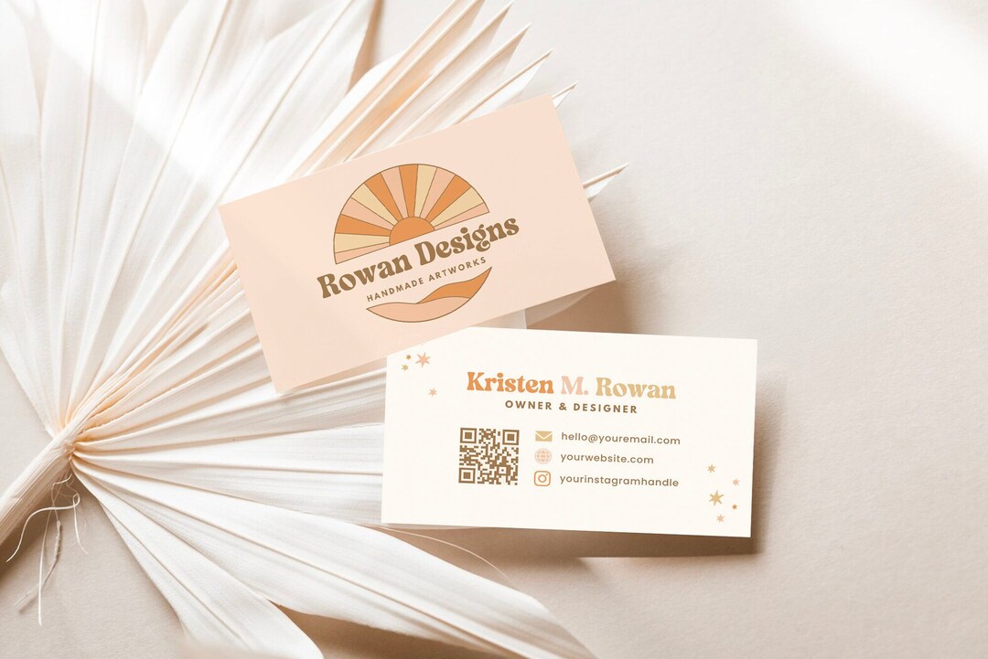 Editable Retro Sun Business Card Template QR Code, Boho Sunset Instant ...