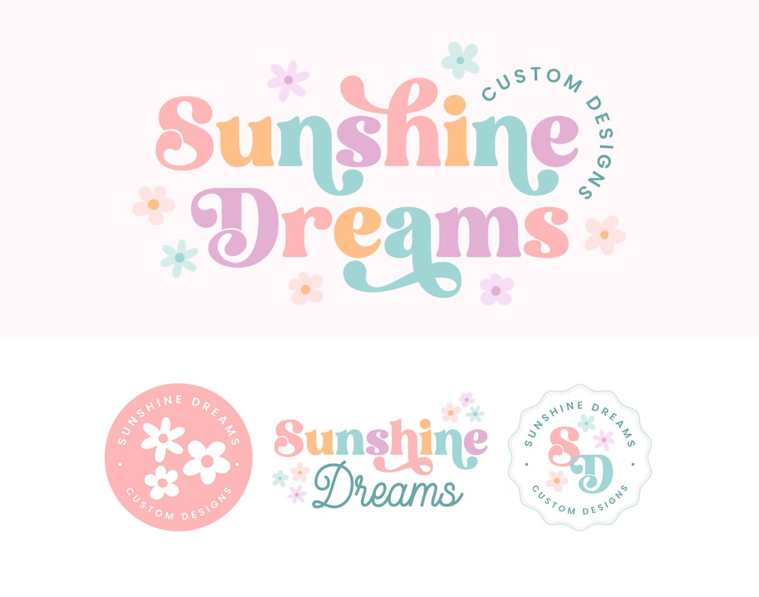 Colorful Boho Flower Logo, Retro Bright Logo Watermark & Submark Kit ...