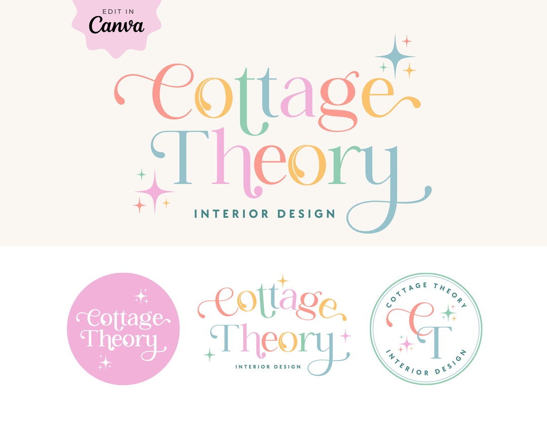 Modern Colorful Editable Logo, 70s Retro Rainbow Logo Canva Template ...