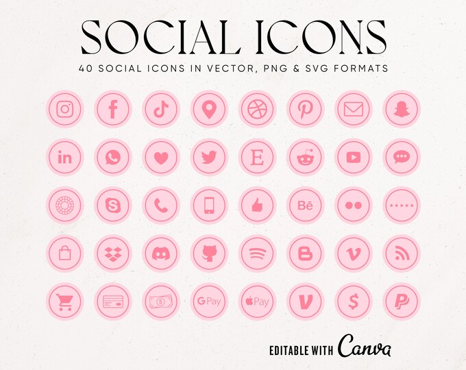 Minimalist Modern Pink Social Icons Hot Pink Feminine Social - Etsy