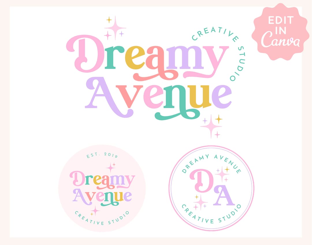 Funky Retro Font Logo Instant Download, Colorful Bright Logo Designs ...