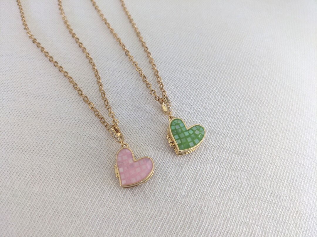 Wicked Elphaba Glinda Lockets- Green/pink Shell Heart Matching ...