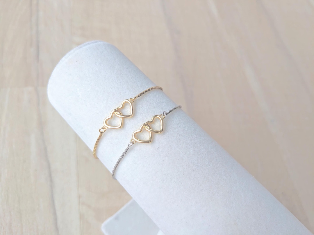 Gold Filled Interlocking Double Heart Bracelet- Non Tarnish Everyday ...