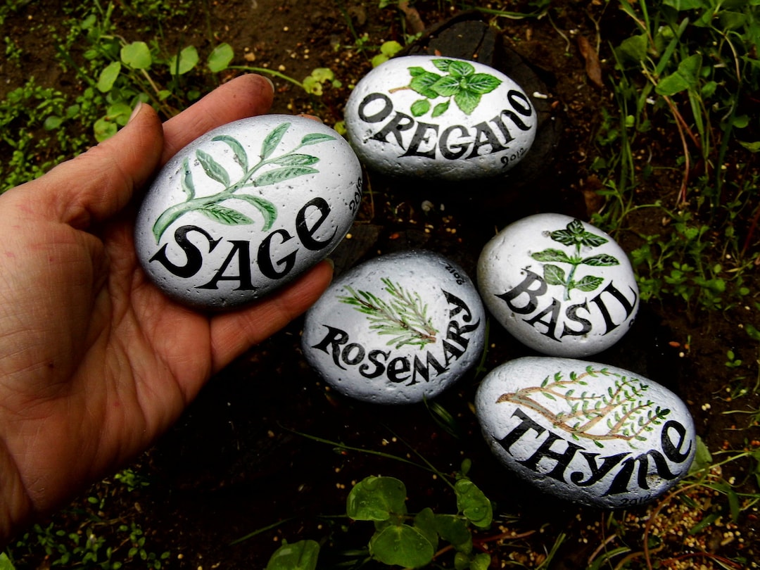 Herb Garden Markers Painted on the Rocks. Super Happy Wonderful Gift ...