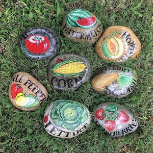 Garden Markers Painted on the Rocks. Fruit and Veggies. Gift. Price is ...