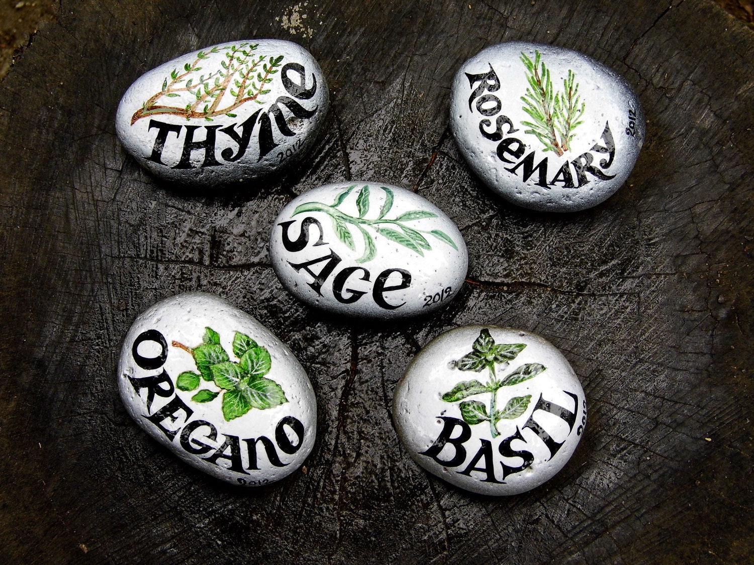 Herb Garden Markers Painted on the Rocks. Super Happy - Etsy