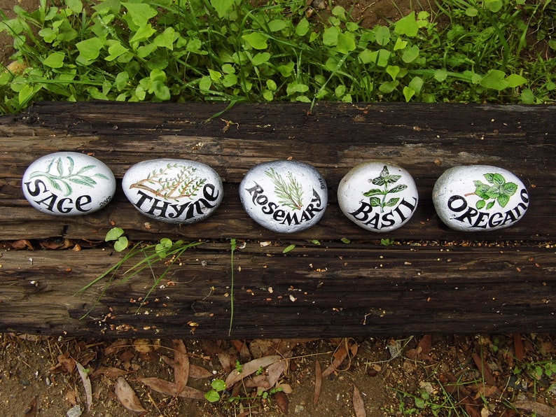 Herb Garden Markers Painted on the Rocks. Super Happy - Etsy