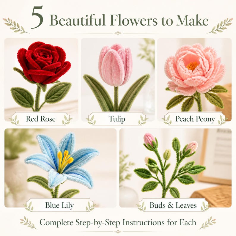 Pipe Cleaner Flower Bouquet Tutorial PDF | Beginner DIY Craft Guide ...