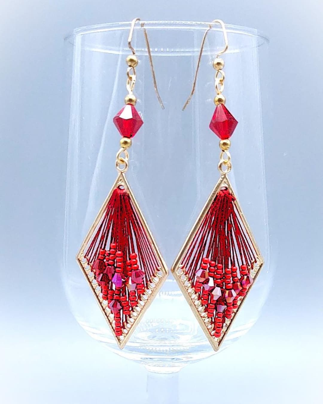 Red String Art and Crystal Earrings Valentine Gift Birthday Gift Gift ...