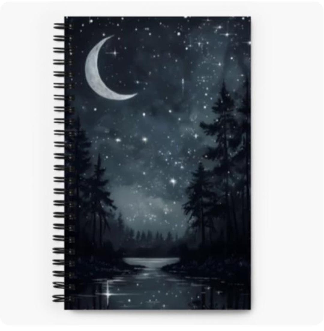 Starry Forest Night Sky With Moon Notebook - Etsy