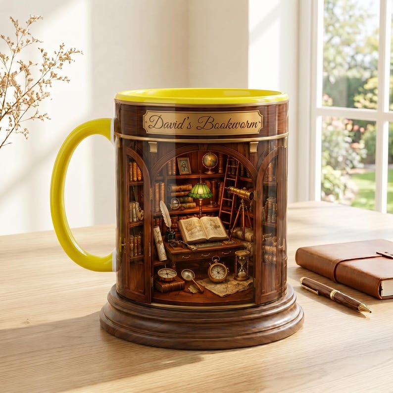 Personalized Bookworm Mug, Custom Name Library Coffee Cup, Gift for ...