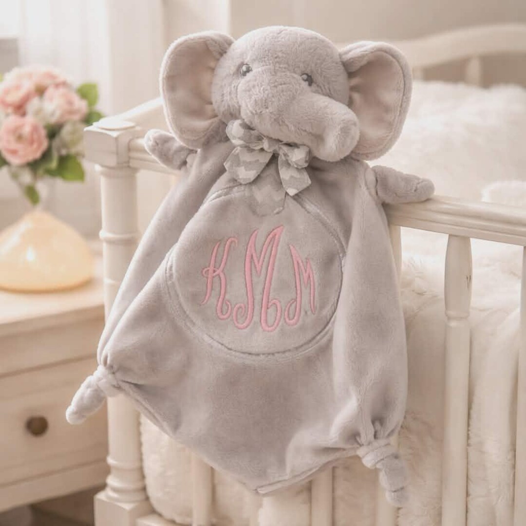 Personalized Gray Elephant Lovey: Custom Name Embroidery, Plush Lovie ...