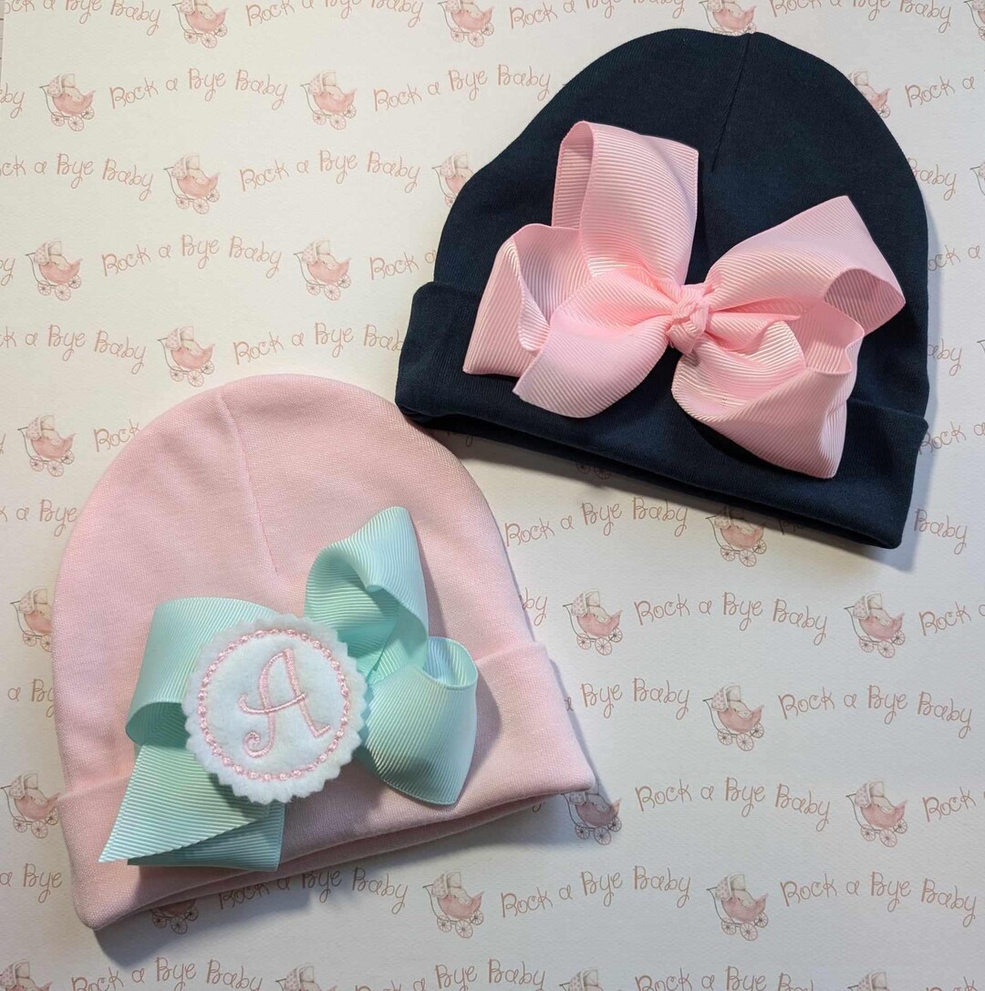 Newborn Girl Hats, Interchangeable Initial Patch, Set of Two Hats, Baby ...