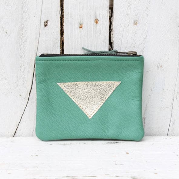 Leather Purse With Gold Triangle Detail Brass Metal YKK Zip - Etsy