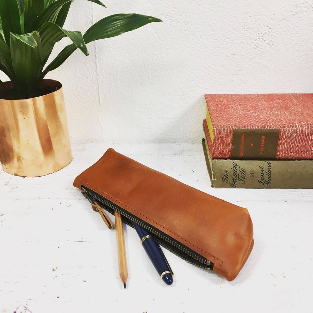 Leather Pencil Case Soft Luxurious Leather Case Make up Bag Brass YKK Zip Great for Travel Gift for Men or Women Etsy UK