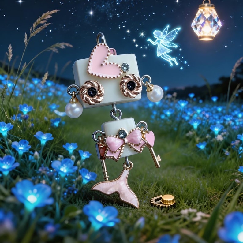 Handmade Pink Robot Keychain Bag Charm, Bow Rhinestone Mermaid Tail ...