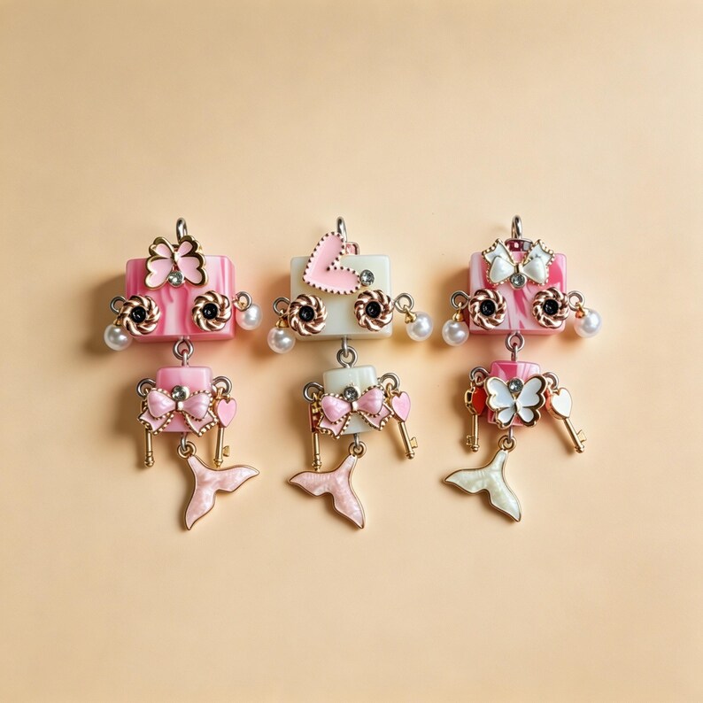 Handmade Pink Robot Keychain Bag Charm, Bow Rhinestone Mermaid Tail ...